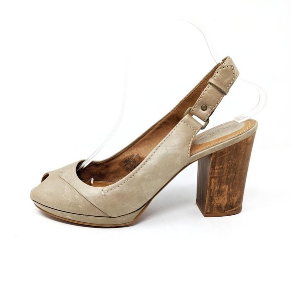 Fossil | Shoes | Fossil Womens 95 Leather Slingback Chunky Block Heels ...